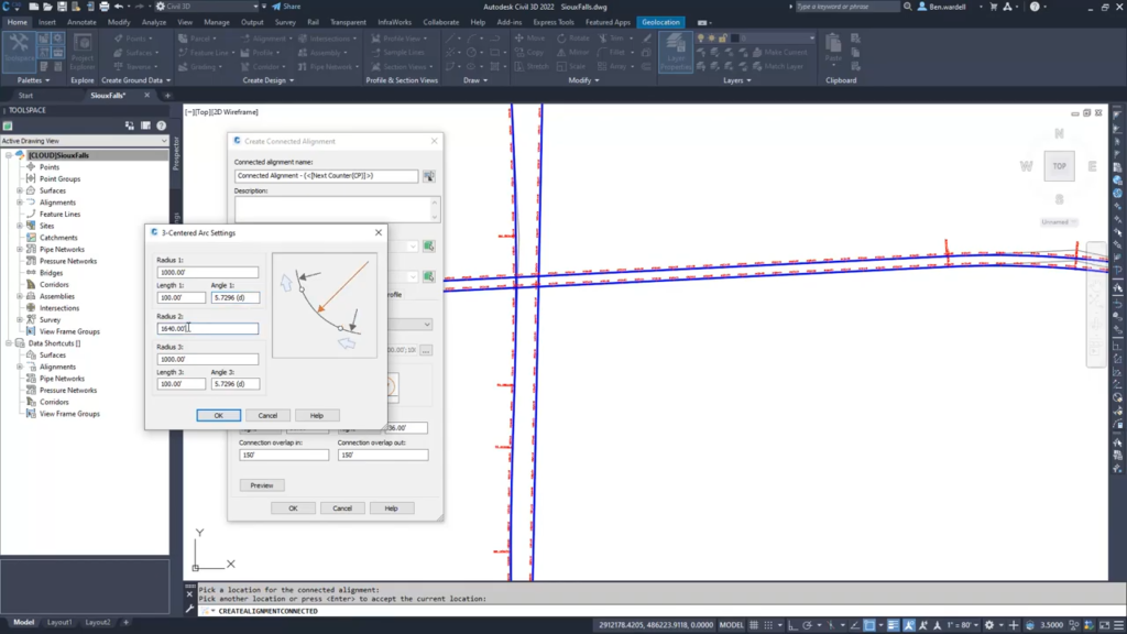 Civil 3D 2022 Screenshot 4 - Connected Alignment - ArchSupply.com